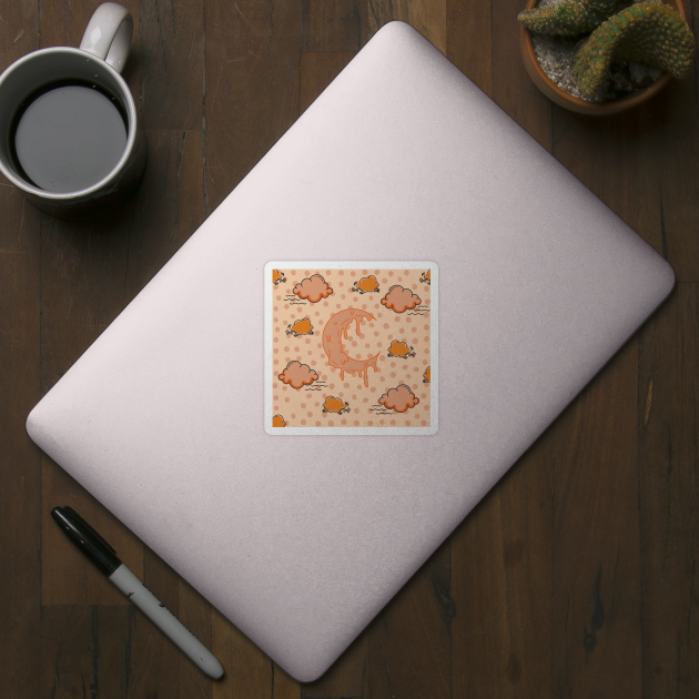 melting crescent moon cloud night orange polka dots - Moon - Sticker ...