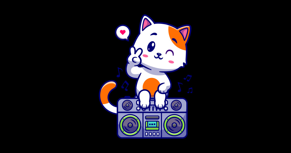 Cute Cat Sitting On Boombox Radio Cartoon - Cute Cat Sitting On Boombox ...