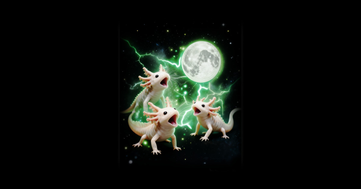 Three Axolotls Under The Moon Cute Axolotl - Axolotl - Posters and Art ...