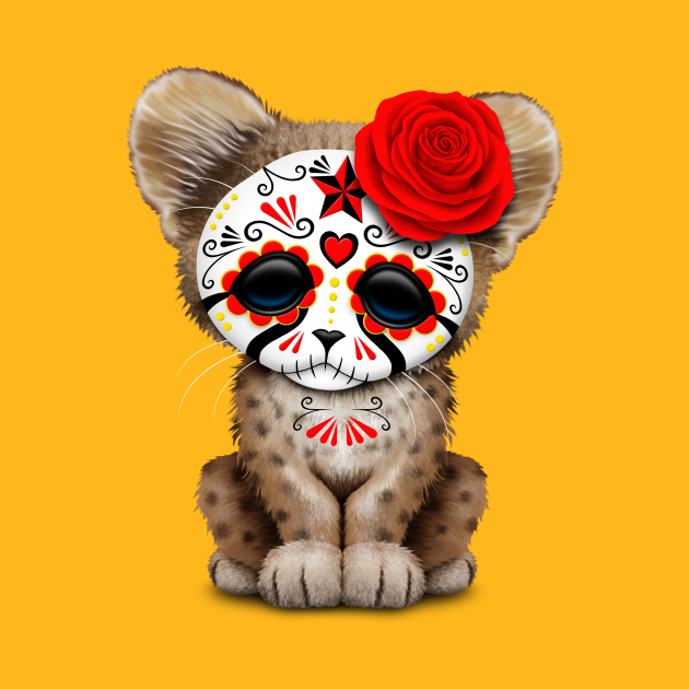Red Day of the Dead Sugar Skull Cheetah Cub - Day Of The Dead ...