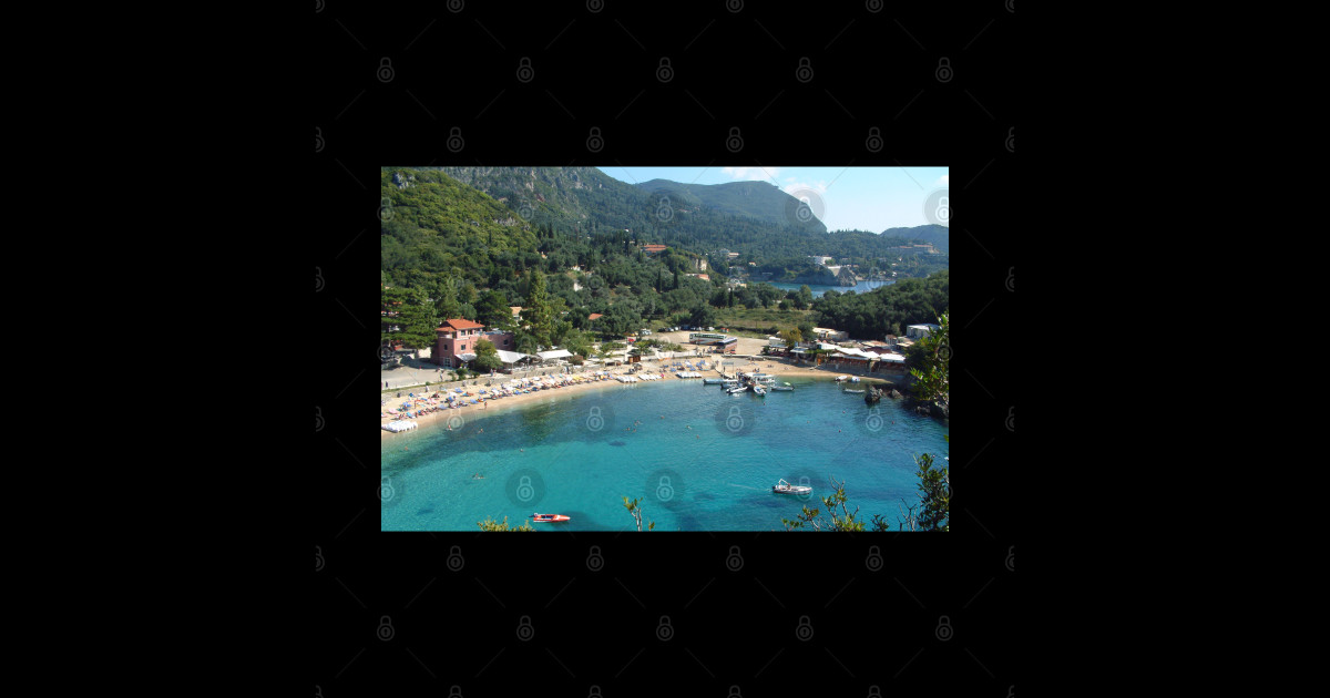 Pretty Greek Bay - Greek Island Of Corfu - Sticker | TeePublic