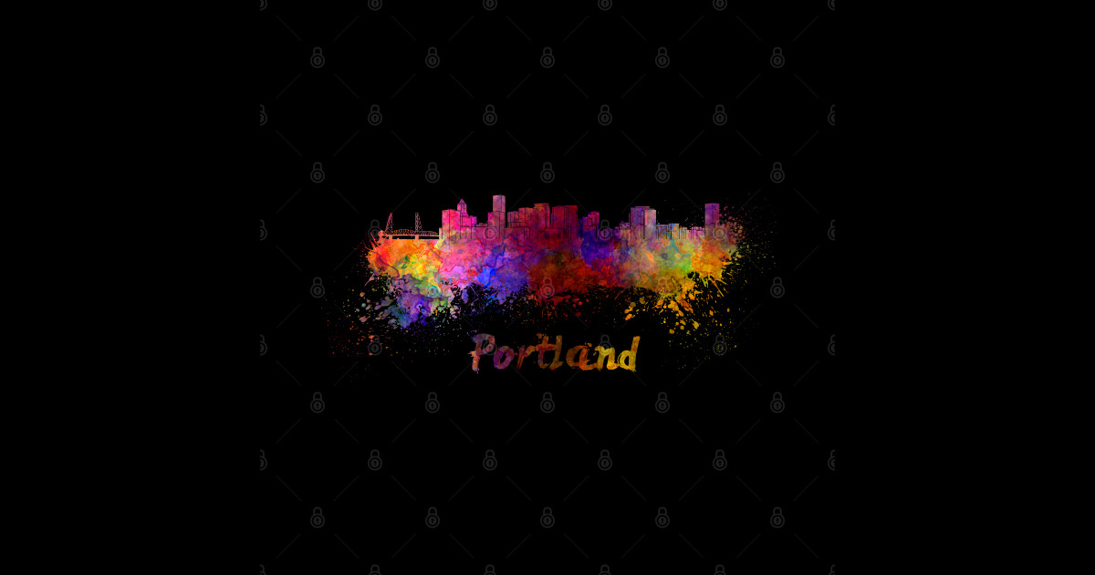 Portland skyline in watercolor - Portland - Sticker | TeePublic