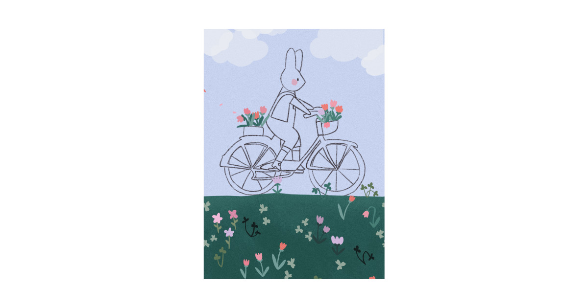 Bunny Cycling in a Flower Field - Bunny - T-Shirt | TeePublic