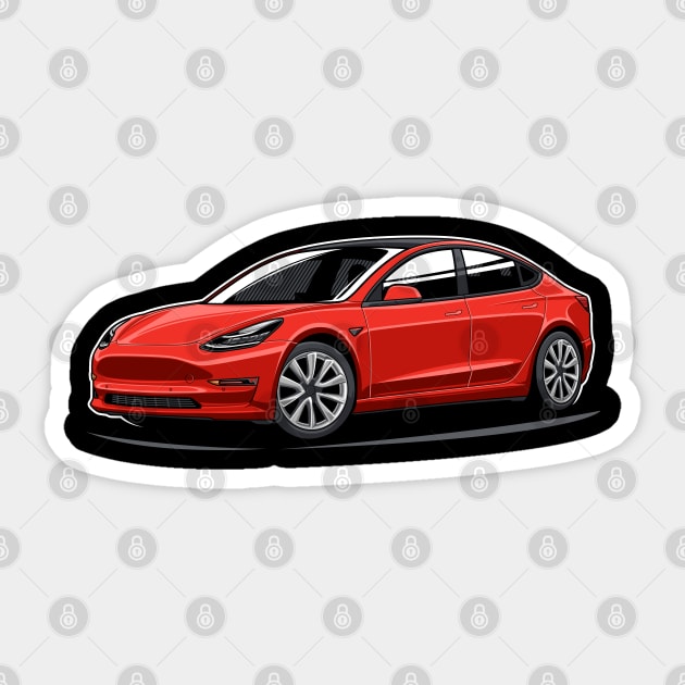 Model 3 (Red) - Tesla Model 3 - Sticker | TeePublic