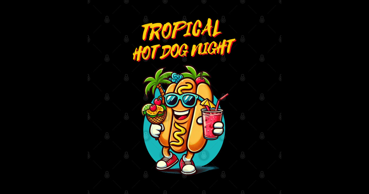 Tropical Hot Dog Night Mascot - Hot Dog - Posters and Art Prints ...