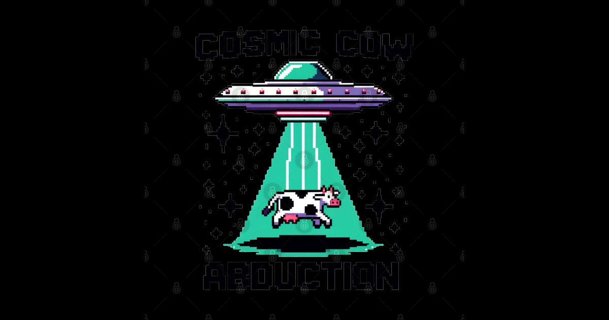 8-Bit Retro Alien Cow Abduction - Classic Video Game Style Design ...