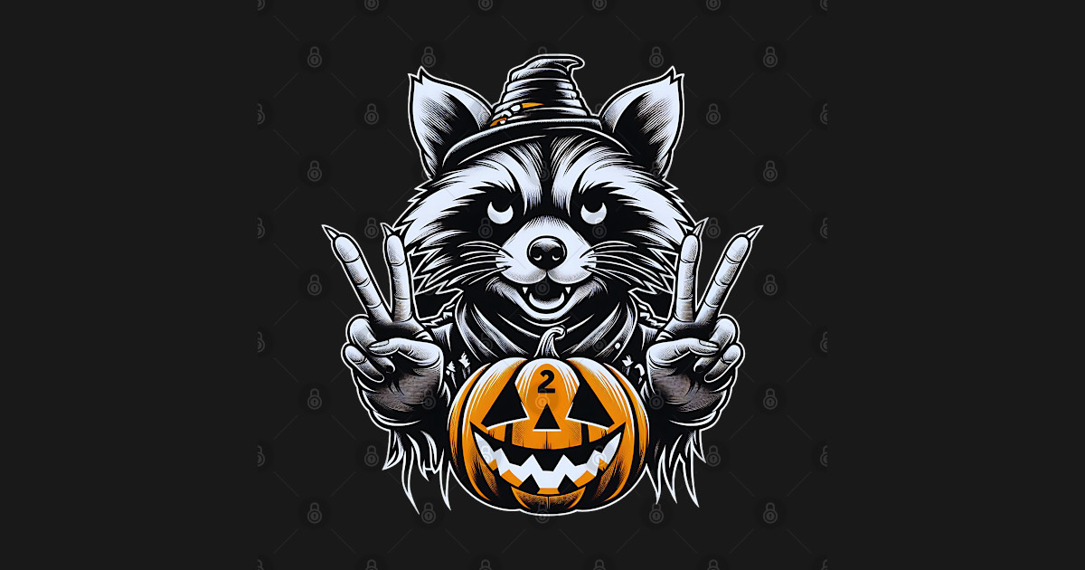 Halloween Vintage Raccoon Making Peace Sign - Raccoons Peace Halloween ...