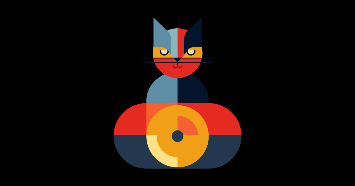 Mid Century Geo Cat - Cat - Sticker | TeePublic