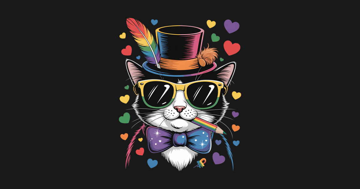 Gay Pride Month Cat Tuxedo LGBTQ Ally Rainbow Flag - Gay Pride Month ...