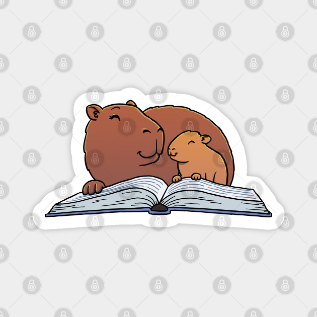 Capybara Mom Reading Book to Child - Capybara - Magnet | TeePublic