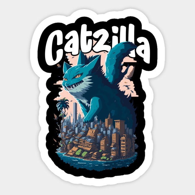 Catzilla Unleashed Funny Cartoon-Style Feline - Catzilla Cat - Sticker ...