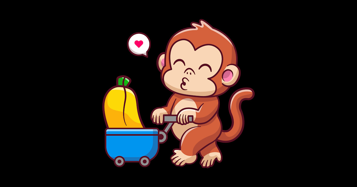 Cute Monkey Bring Banana With Trolley Cartoon - Cute Monkey Bring ...
