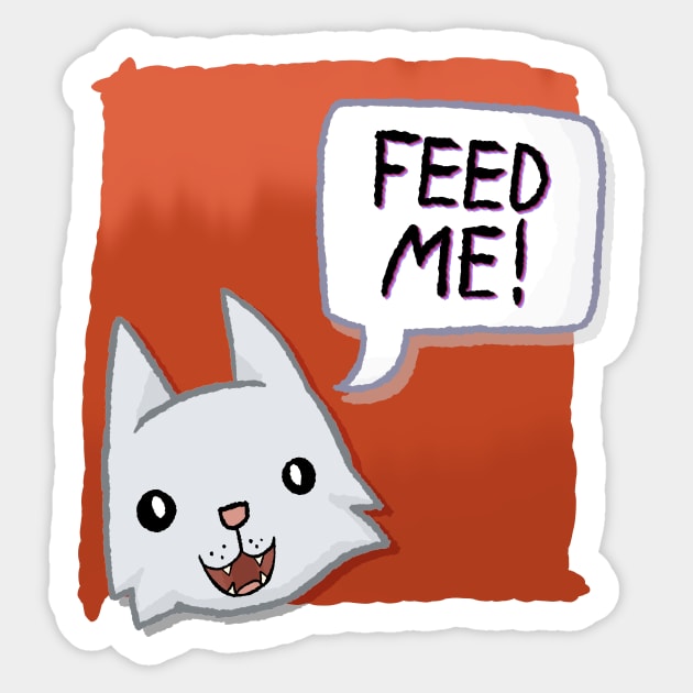Feed Me! [White Cat With A Red Background] - Cat - Sticker | TeePublic
