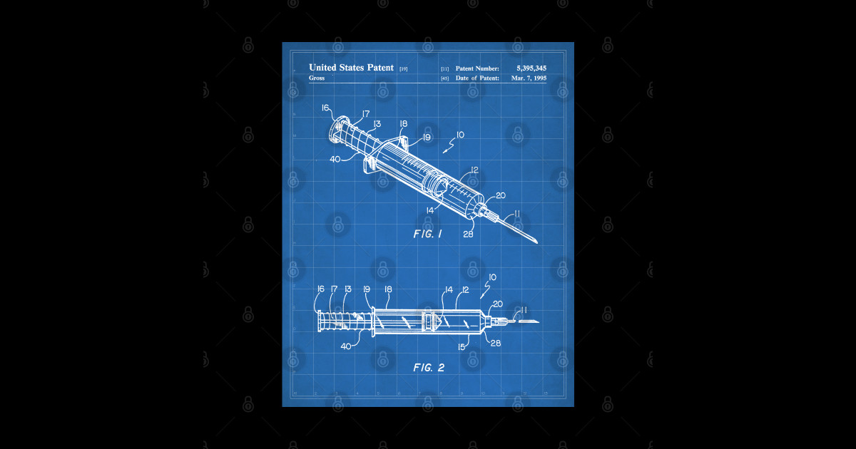 Medical Syringe Patent - Doctor Nurse Doctors Office Art - Blueprint ...