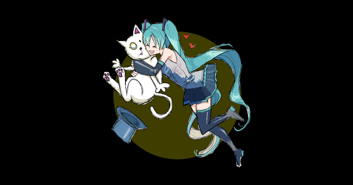 Hatsune Miku and cat - Hatsune Miku - Sticker | TeePublic