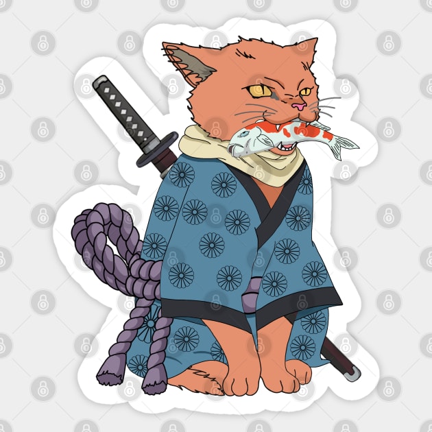 Samurai Ginger Cat, Koi Fish Happy Meal - Ginger Cat - Sticker | TeePublic