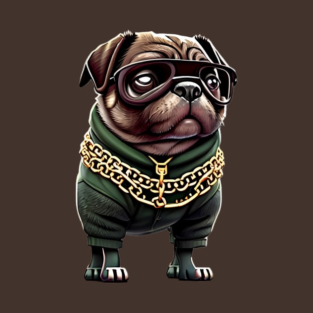 Cool Pug with Hoodie and Chain - Hip Hop Pug Boss T-Shirt Design - Pug ...