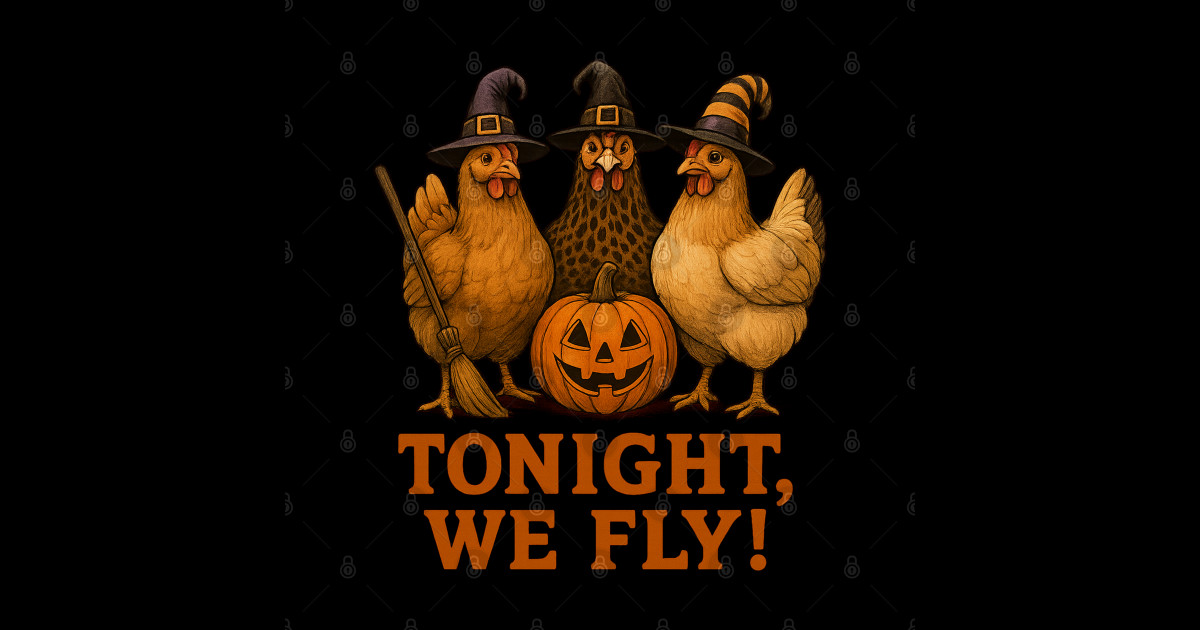 Funny Chicken Witches Tonight We Fly Halloween Costume Tee - Chicken ...