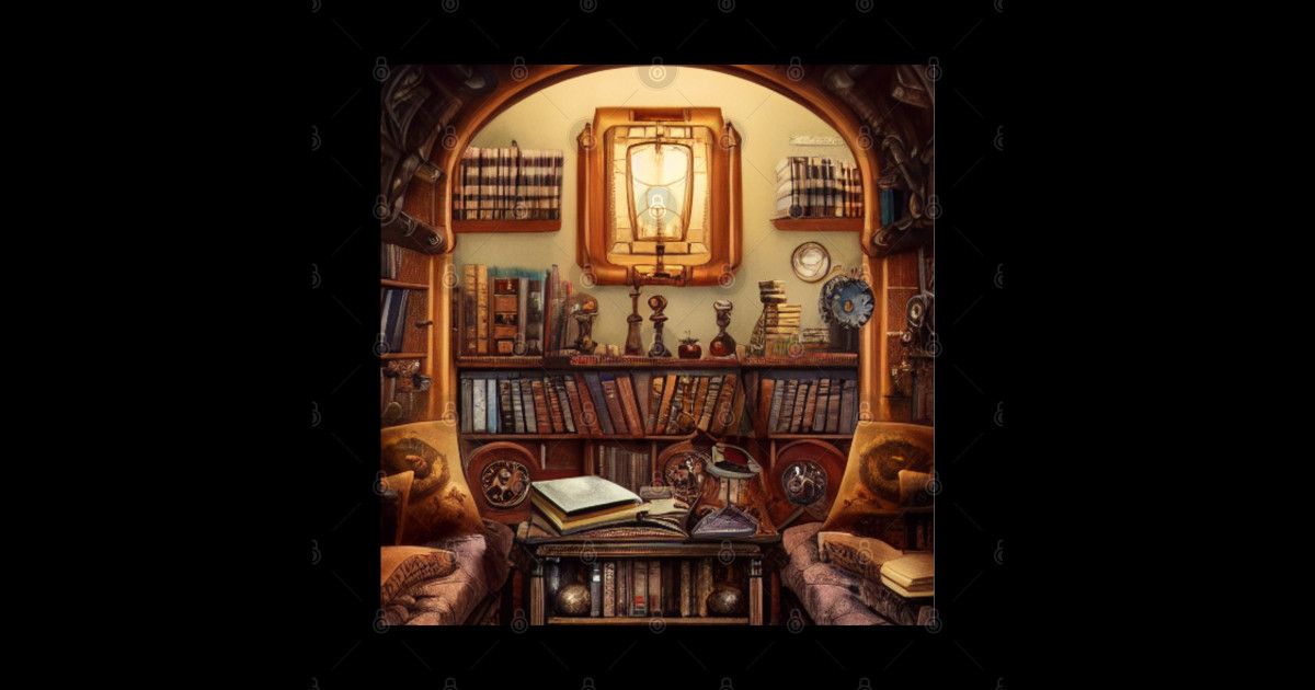 Cozy Old Fashioned Library - Library - Sticker | TeePublic