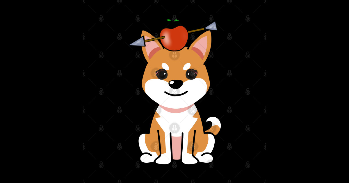 Cute orange dog has an apple and arrow on head - William Tell - Sticker ...