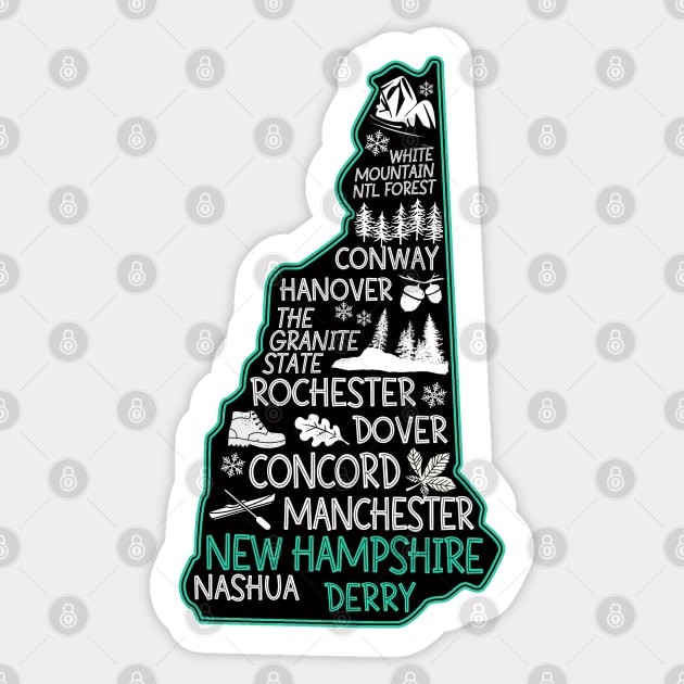 New Hampshire Derry cute map Conway Hanover Rochester Dover Manchester ...