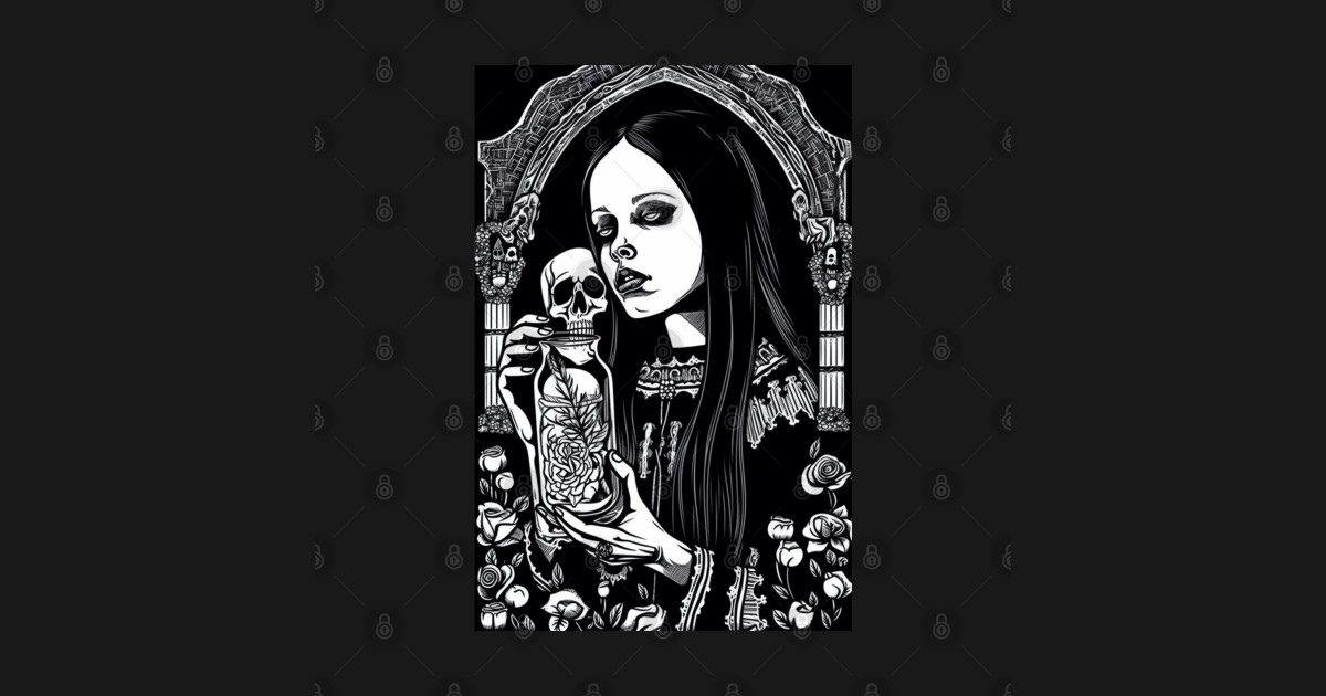 Wednesday Gothic Skulls and Roses - Wednesday - T-Shirt | TeePublic