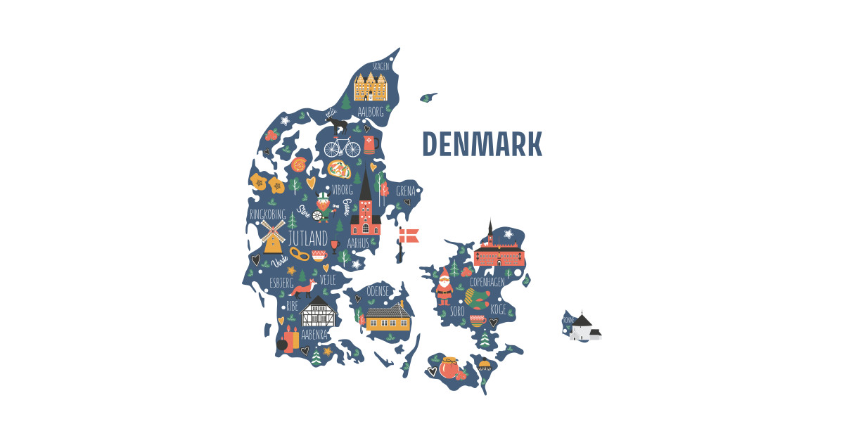 map of denmark - Denmark Map With City - T-Shirt | TeePublic