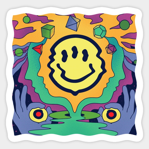 Three eyed smiley - square - Trippy - Sticker | TeePublic