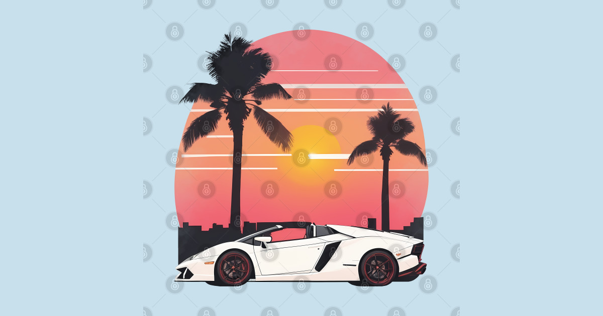 Vintage Summer Lambo Beach Sunset sports car - Beach Life - T-Shirt ...