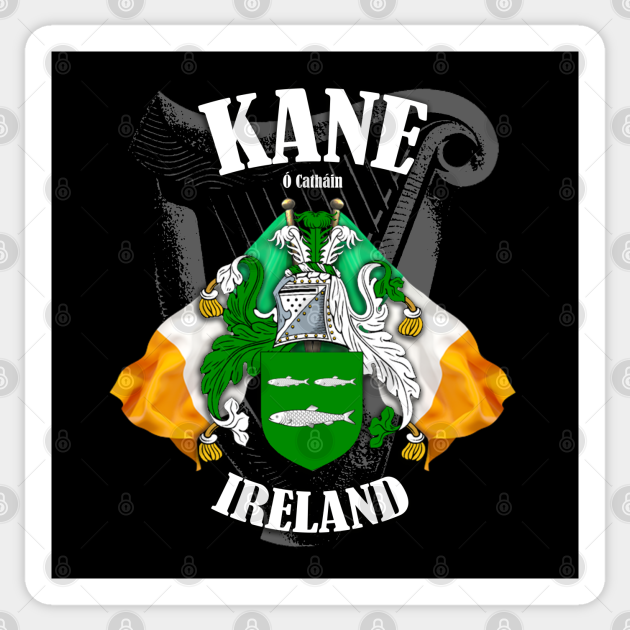 Kane Family Crest Ireland Coat of Arms and Irish Flags - Kane - Sticker ...
