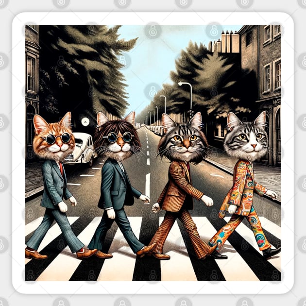 Feline Fab Four - Cat Beatles Abbey Road Parody Art - Feline Fab Four ...