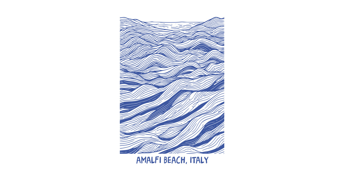 Amalfi Coast Ocean Waves - Beach Ocean Line Art In Blue - T-Shirt ...