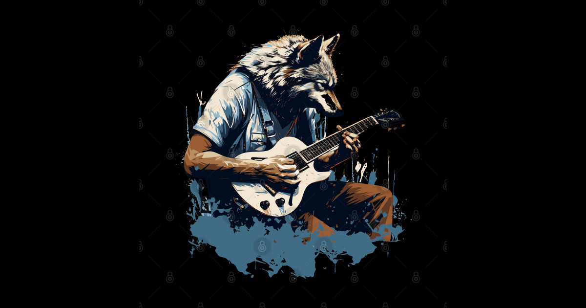 Wolf Playing Guitar - Wolf - Sticker | TeePublic