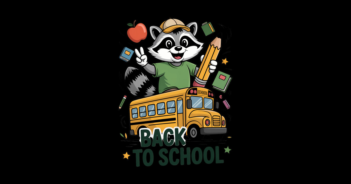Back To School Bus Raccoon Class Studying Preschool Grade - Back To ...