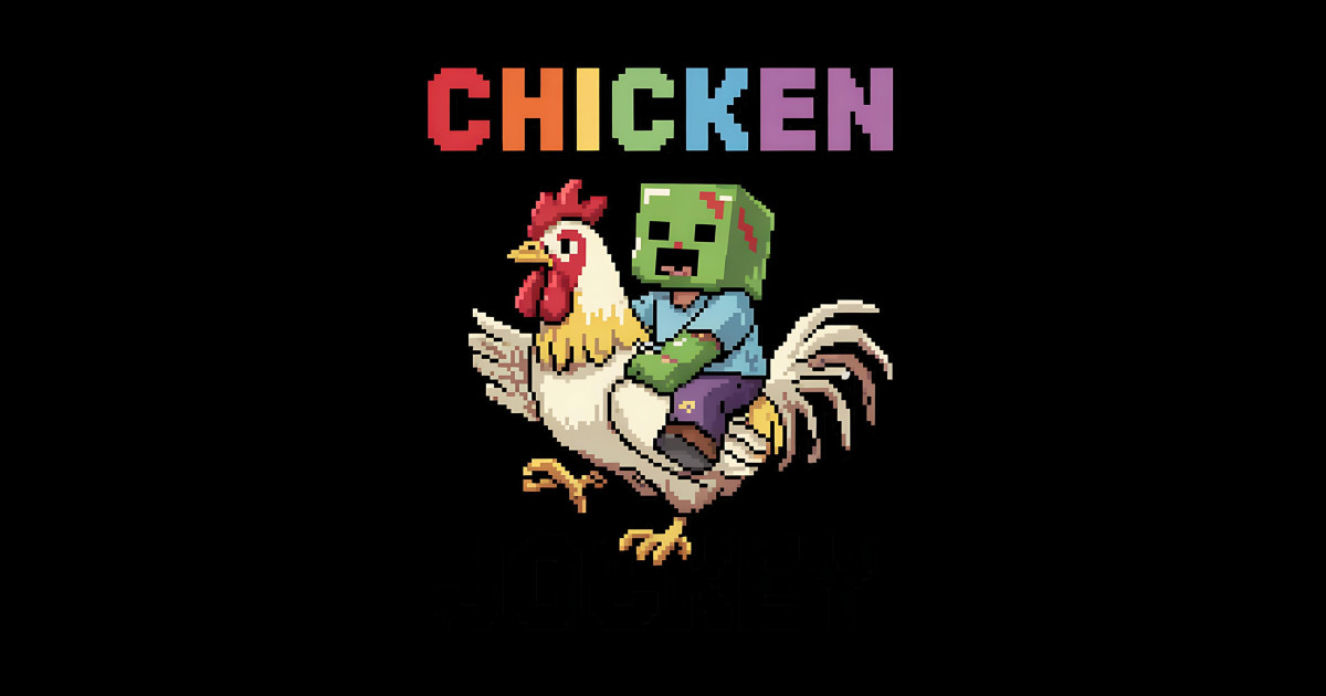Chicken Jockey Pixel Art – Funny Zombie Gamer Design - Chicken Jockey ...