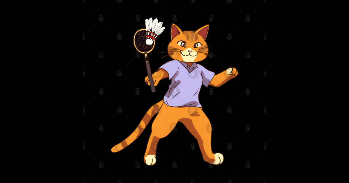 Anime Cat Playing Badminton - Kawaii Cat - Sticker | TeePublic