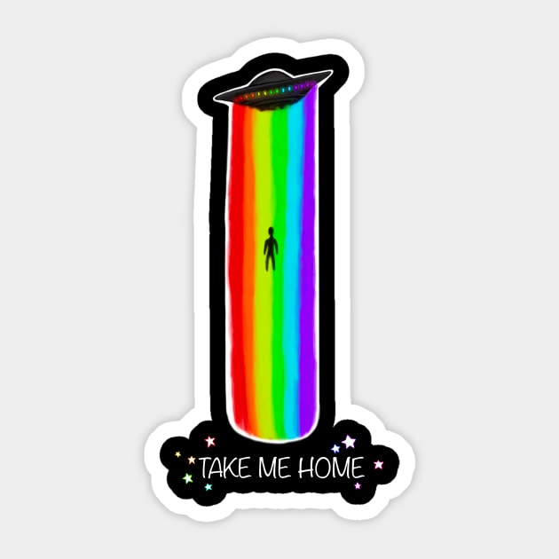 Rainbow UFO abducting a human - Ufos - Sticker | TeePublic