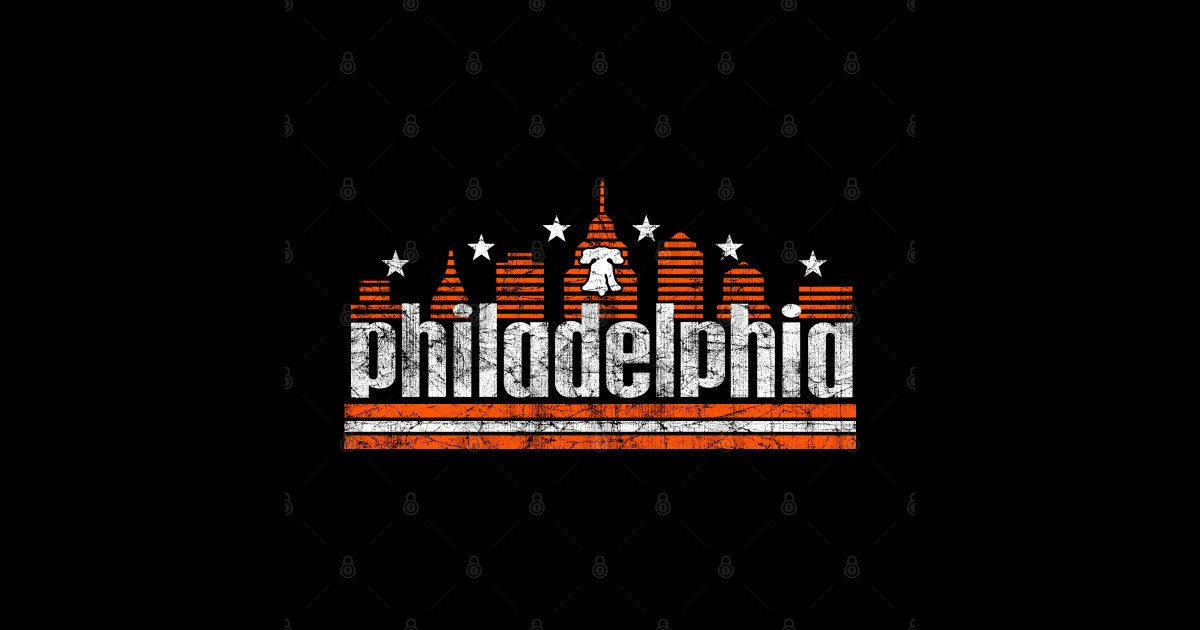 Vintage RETRO PHILLY SKYLINE ORANGE AND BLACK PHILADELPHIA FAN ...