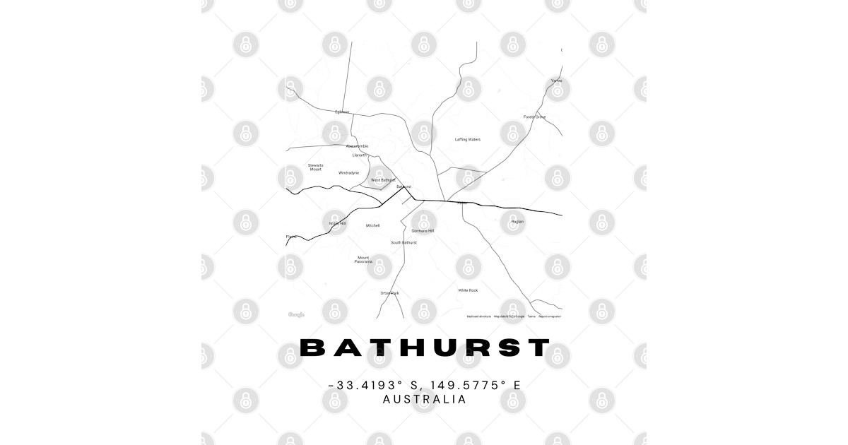 Minimalist Bathurst Map with Coordinates | Black and White Design ...
