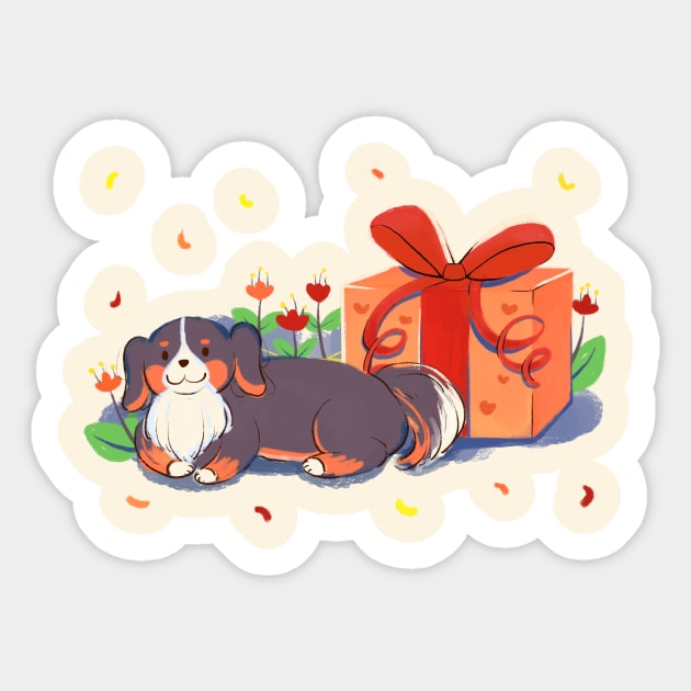 Cutie Doggo and her Gift - Doggo - Sticker | TeePublic