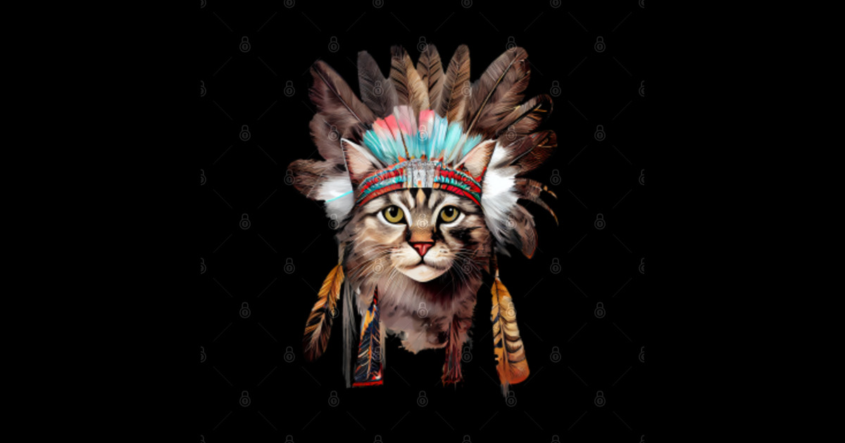 Native American Cat - Indigenous Designs - Sticker | TeePublic