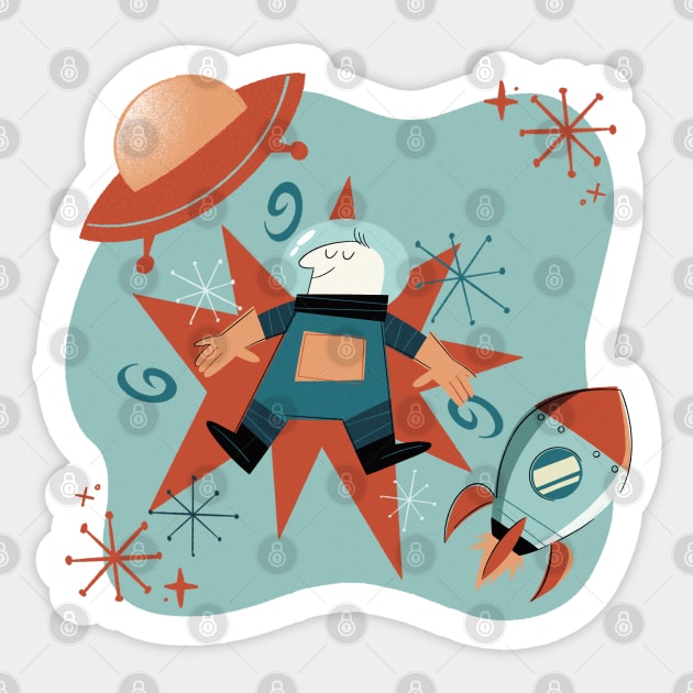 Retro Spaceman - Mid-Century Modern Space - Retro Space - Sticker ...