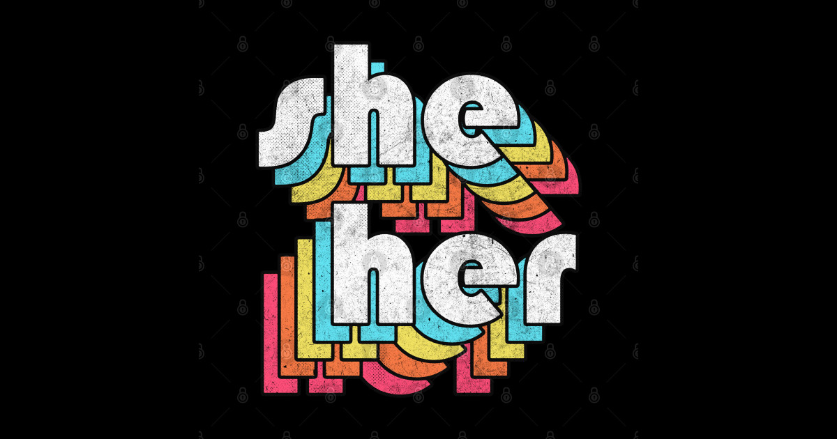 She/Her Pronoun /// Retro Style Design - She Her - Sticker | TeePublic