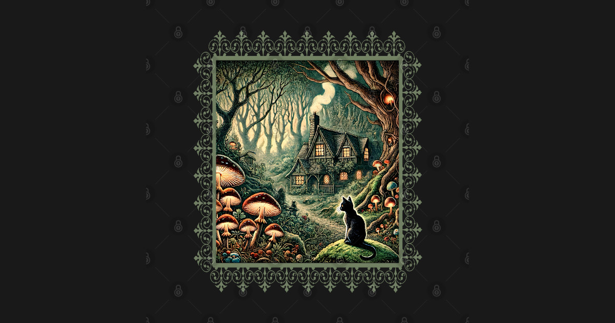 Magical Cottage in Enchanted Forest with Black Cat - Witchcore ...