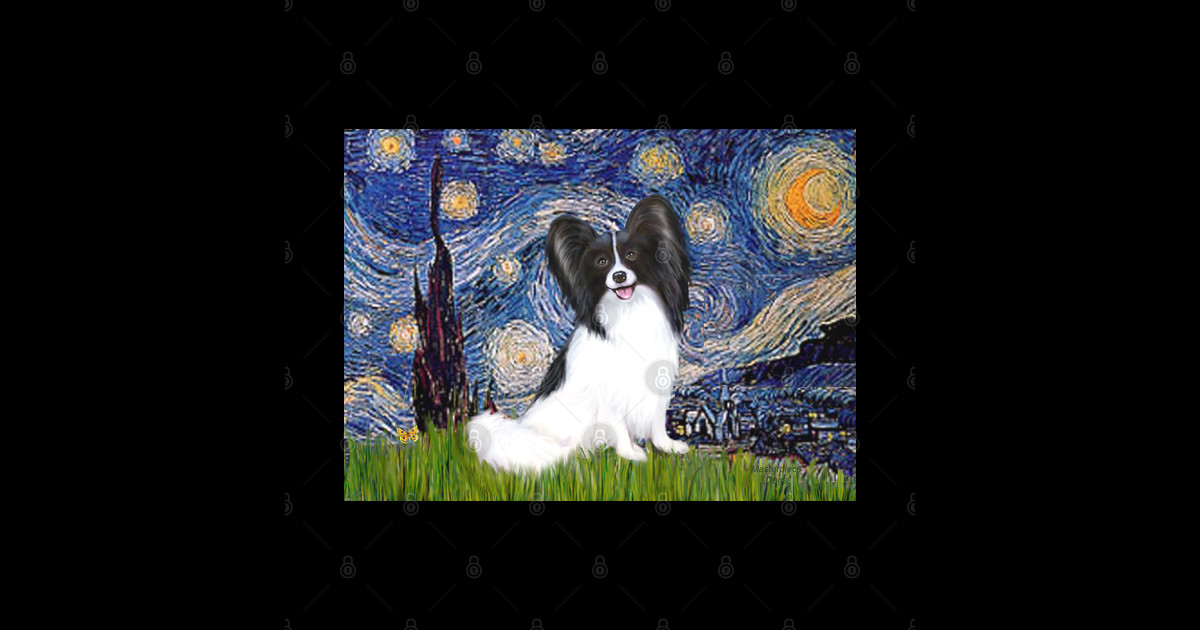 Starry Night with a Black and White Papillon - Papillon - Posters and ...
