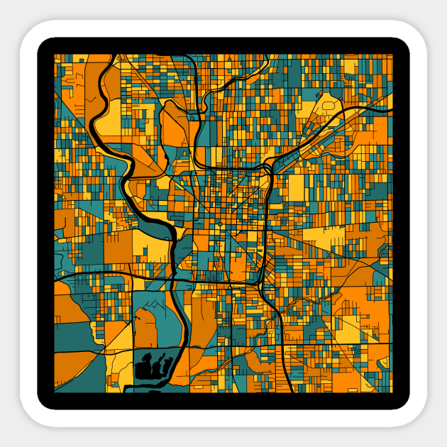 Indianapolis Map Pattern in Orange & Teal - Indianapolis Map - Sticker ...