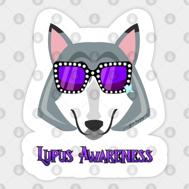 Lupus Wolf sporting fun purple sun glasses - Lupus Awareness - Sticker ...