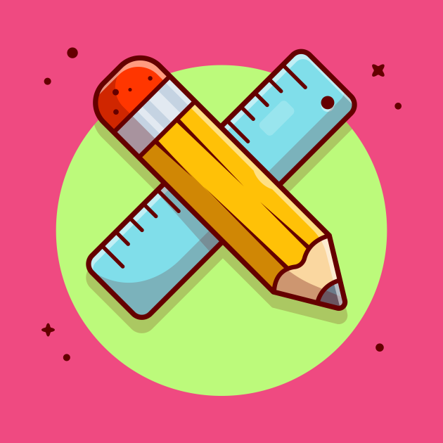 Pencil And Ruler Cartoon Vector Icon Illustration - Pencil - T-Shirt ...