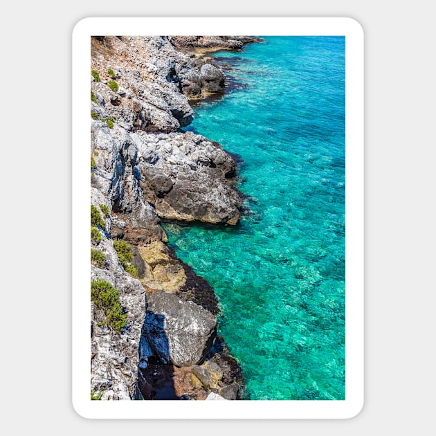 Blue sea with beach rocks - Blue - Sticker | TeePublic