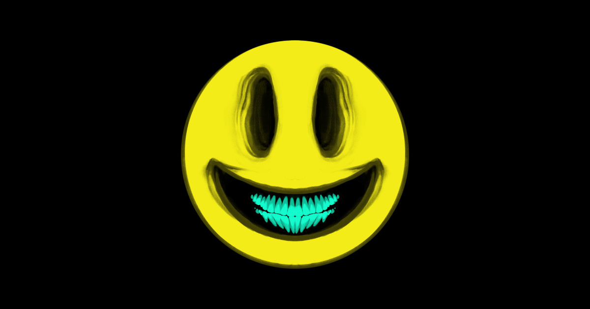 Creepy Smiley Face Monster Emoji Parody - Smiley Face - Sticker | TeePublic